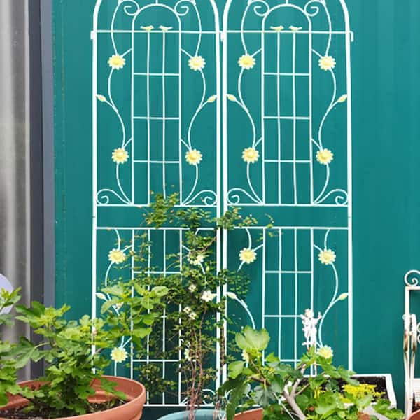 TIRAMISUBEST Metal Garden Stool Trellis Cream White 4-Pack JMXS000273 - The Home Depot