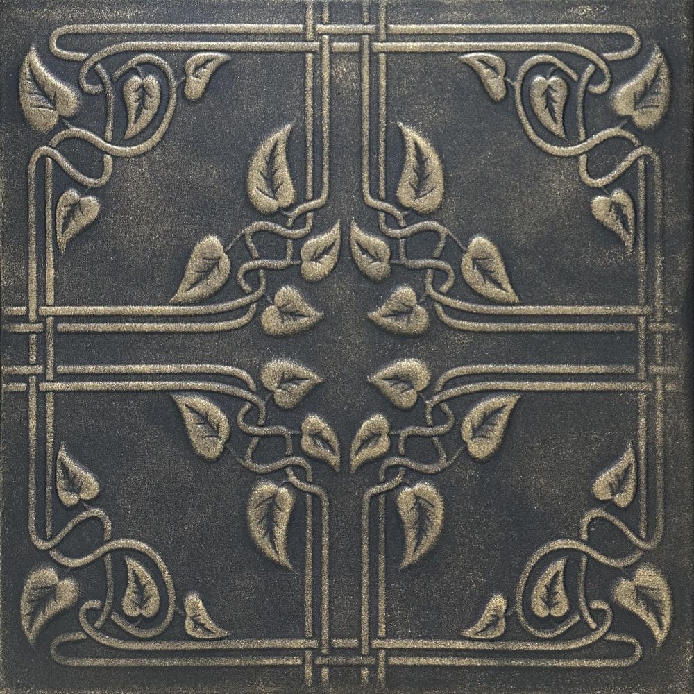 A La Maison Ceilings Ivy Leaves Black Gold 1.6 ft. x 1.6 ft. Decorative ...