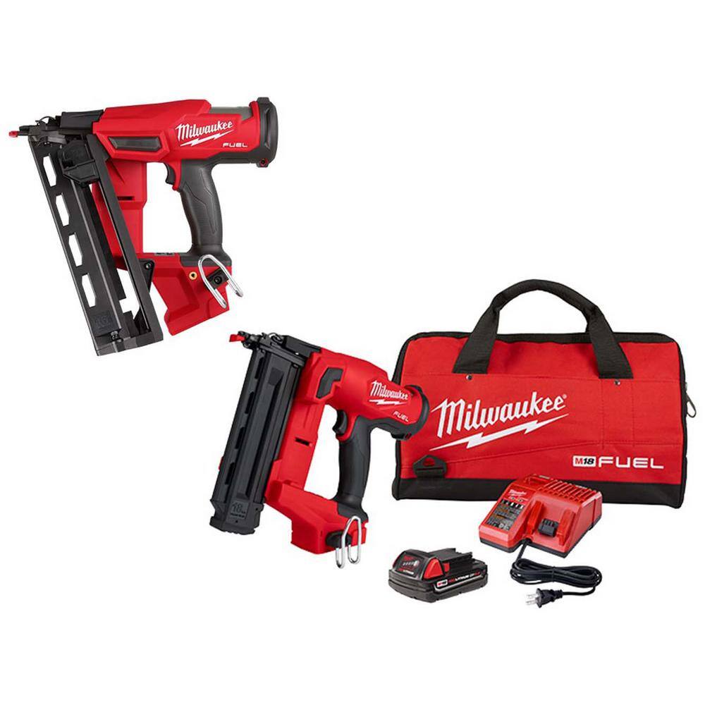 Milwaukee M18 FUEL 18-Volt Lith-Ion Brushless Cordless 16-Gauge Angled ...