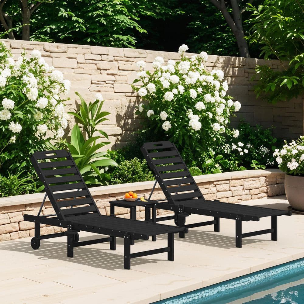 JEAREY HDPE Black Plastic 5-Level Adjustment Outdoor Lounge Recliner ...