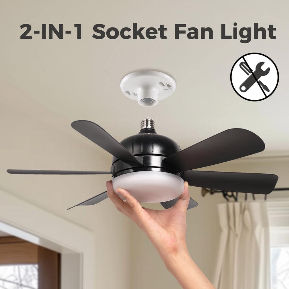 YANSUN 18 in.Black Socket Indoor Ceiling Fan with Light, Modern Screw ...
