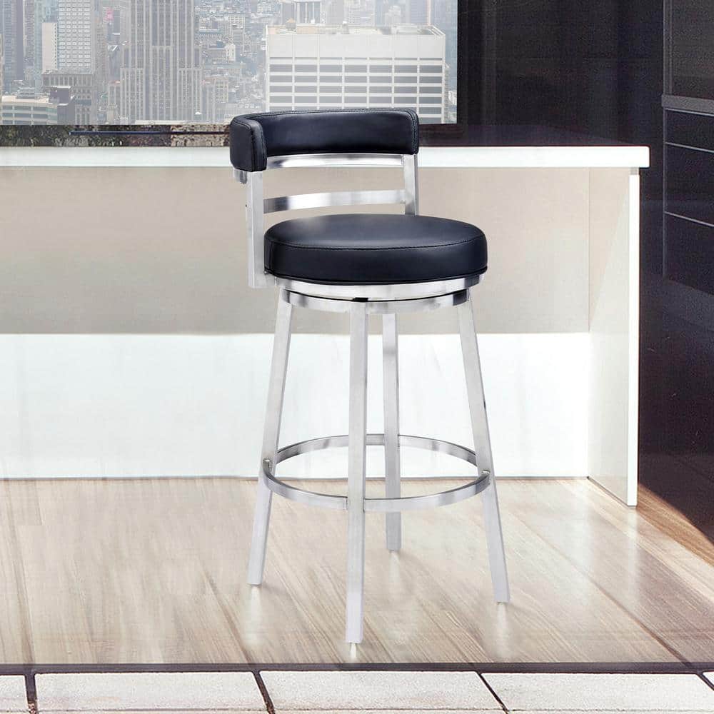 Reviews for Armen Living Madrid 26 in. Counter Height Swivel Black Faux ...