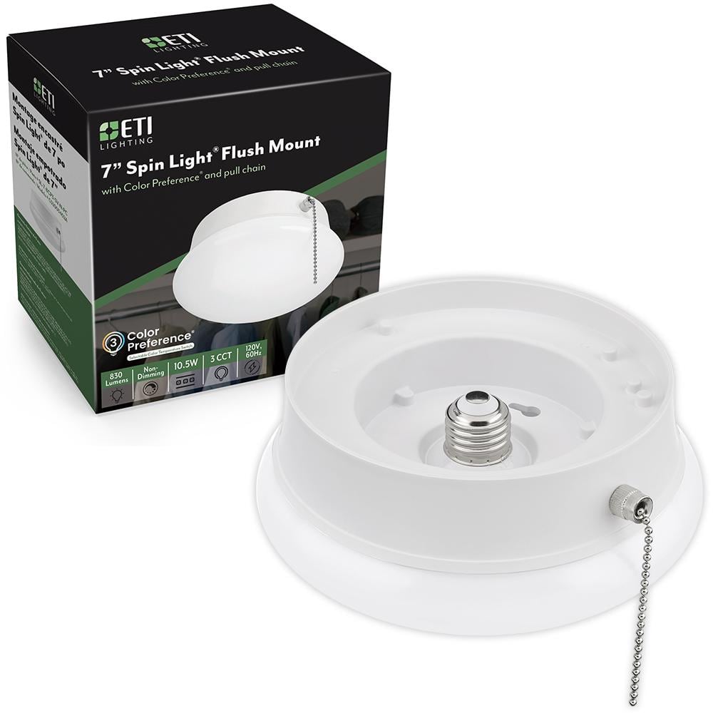 ETI LIGHTING 7 in. Spin Light Pull Chain LED Flush Mount Ceiling Light ...