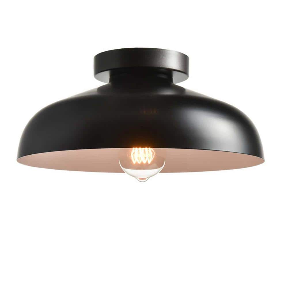 CLAXY 12.5 in. 1-Light Black Flush Mount with No Glass Shade and No Bulbs Included 1-Pack DIR ...