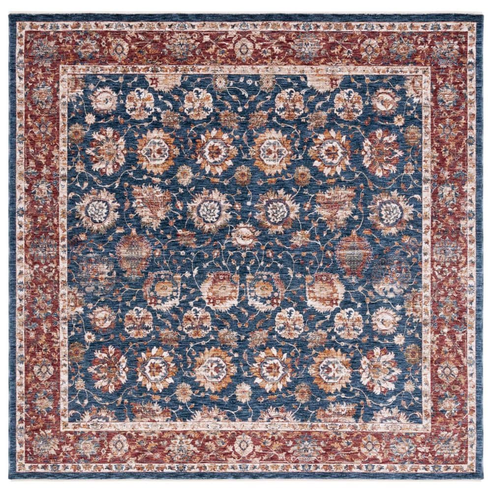 SAFAVIEH Heirloom 7 ft. x 7 ft. Navy/Rust Border Floral Square Area Rug ...