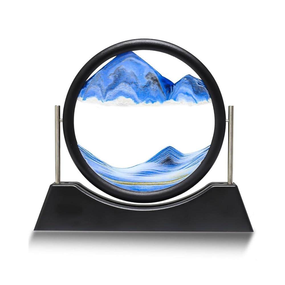 Afoxsos Blue 3D Moving Sand Art Liquid Motion Decor with Round Glass ...