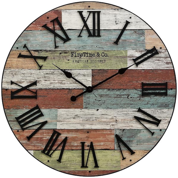 FirsTime & Co. 27 in. Colorful Emmett Farmhouse Shiplap Clock 31207 ...