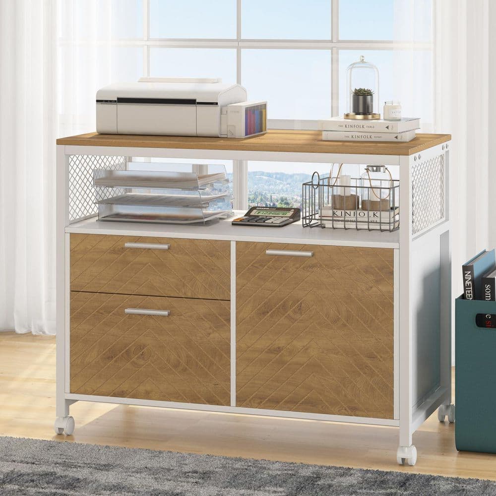 BYBLIGHT Atencio 2-Drawer Light Brown and White Engineered Wood 31.5 in ...
