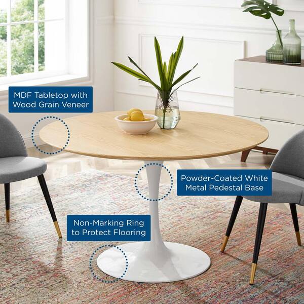 MODWAY Lippa 47 in. Round Natural Wood Dining Table Seats 4 EEI 5174 WHI NAT