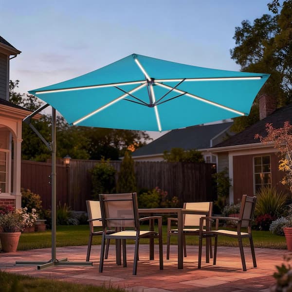 Sonkuki 10 ft. Offset Patio Umbrella with Solar Panel, Foldable Handle ...