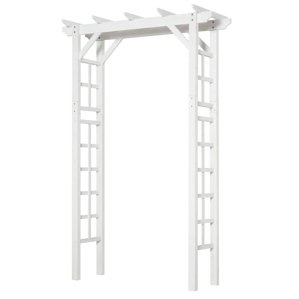 Outsunny Height 7 ft. Wood Steel Arched Trellis Arbor with Natural Fir ...