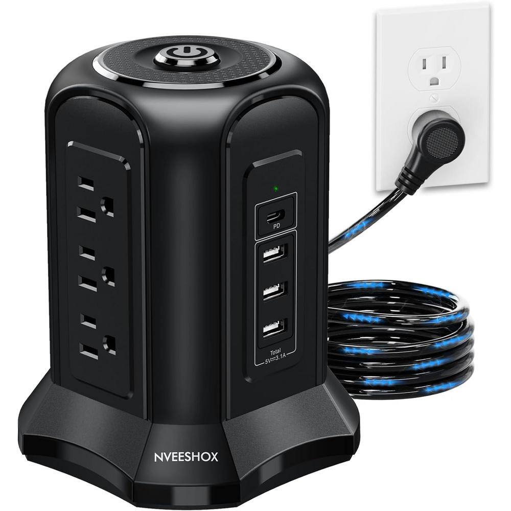 Lukyamzn 9-Outlet Power Strip Tower Surge Protector with USB Ports, 10 ...