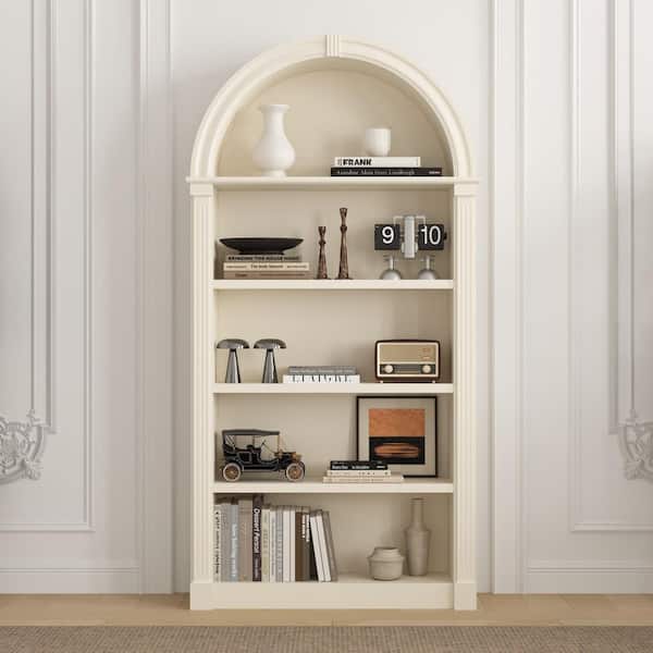 FUFU&GAGA 71 in. Tall Beige Wood 5-Shelf Bookcase with Close Back, Open ...