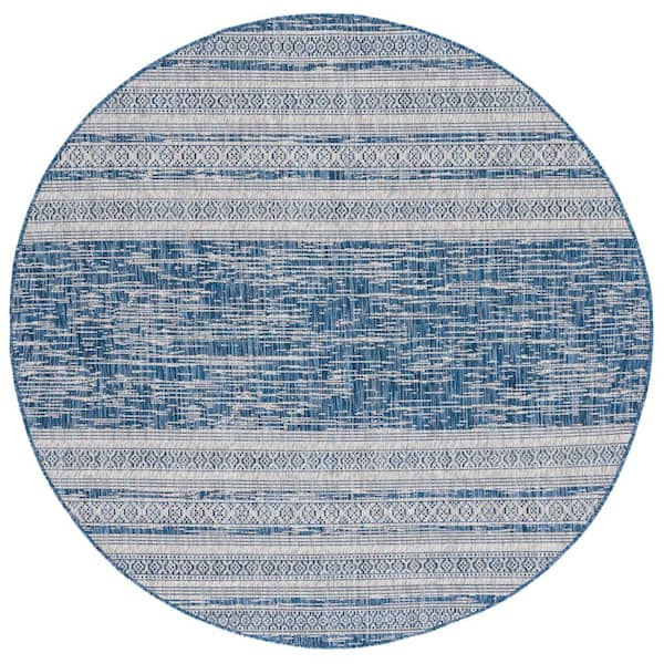 SAFAVIEH Courtyard Navy/Gray 7 ft. x 7 ft. Aztec Striped Indoor/Outdoor ...