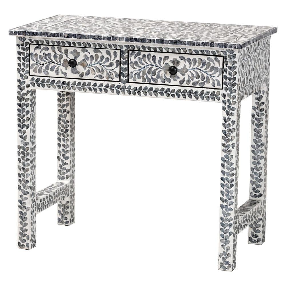 bali & pari Diata 31.9 in. Mosaic Black/White Rectangle Capiz Console ...