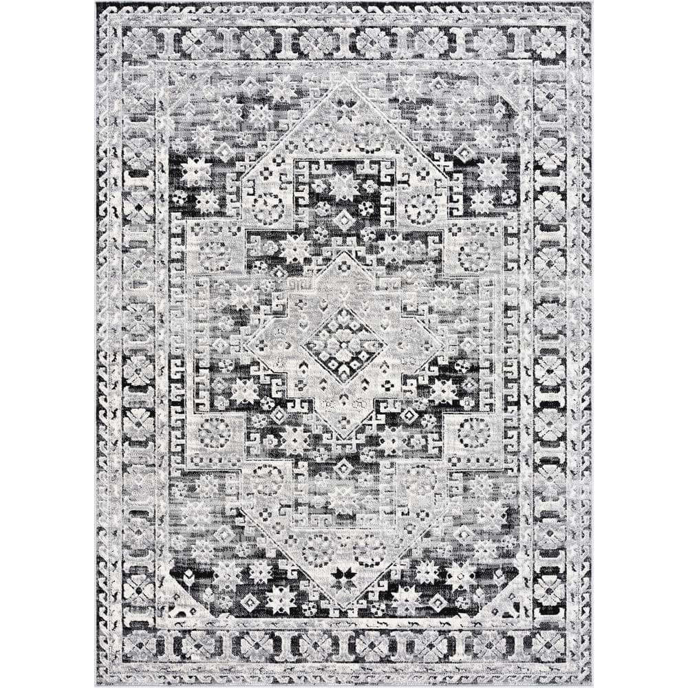 Tayse Rugs Alpha Black 8 ft. x 10 ft. Abstract Indoor Area Rug ALH1703 ...