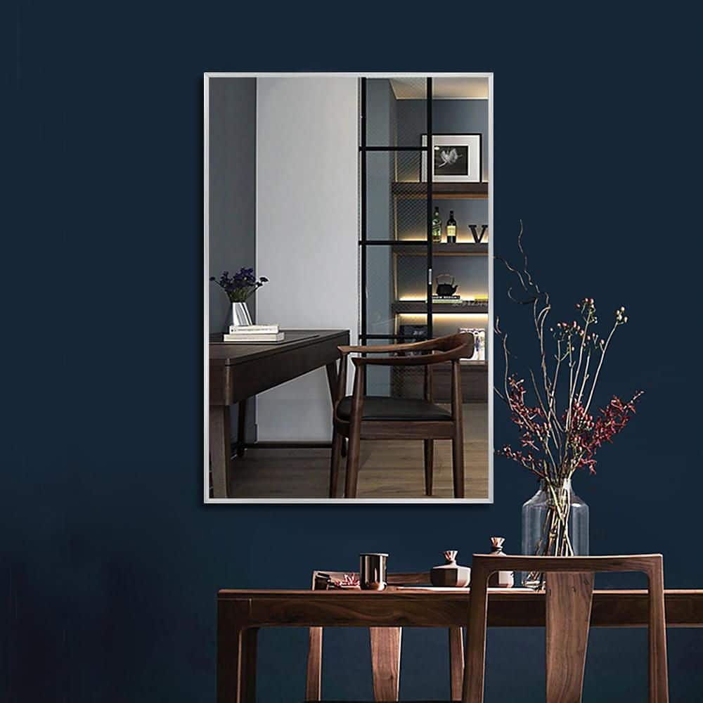 Aluminum Slim Frame Bathroom Mirrors Silver Rectangle 26 in. W x 38 in ...