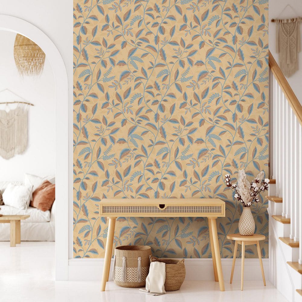 Veer Decor Tranquil Leafy Vine Ocher Wallpaper VRNO07-066 - The Home Depot