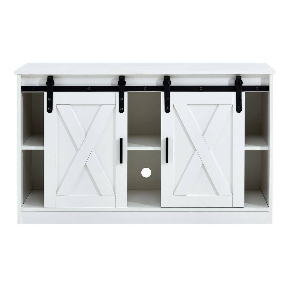 Tileon White Decorative Wooden TV Storage Cabinet with 2 Sliding Barn ...