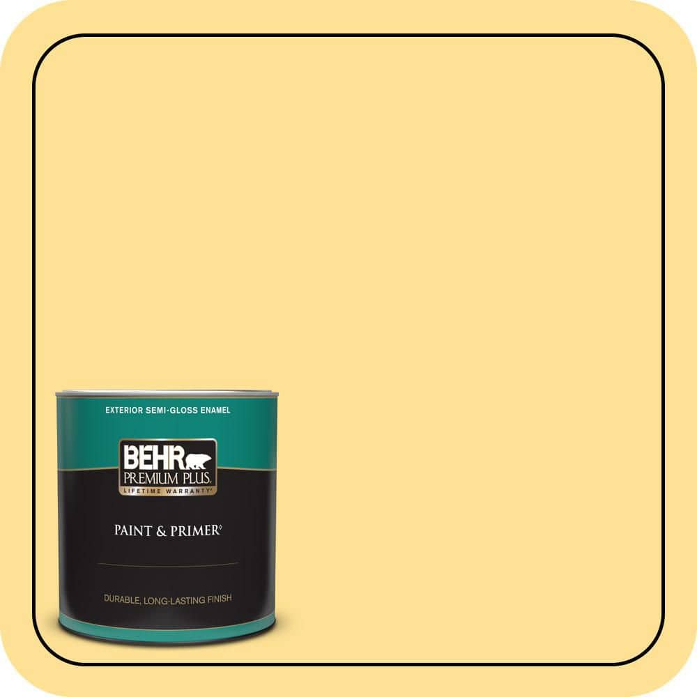 BEHR PREMIUM PLUS 1 qt. #330B-4 Cheerful Hue Semi-Gloss Enamel Exterior ...