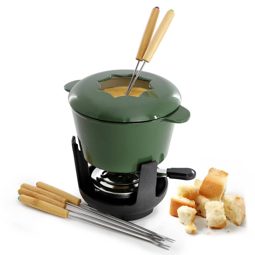 MegaChef Enameled Cast Iron Fondue Pot with 6-Serving Forks in Green ...