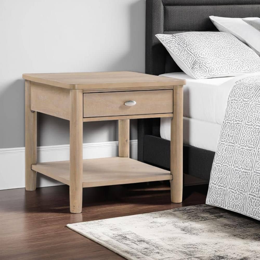 Benjara Neka 24 in. Brown Rectangle Wood and Veneer Side End Table with ...