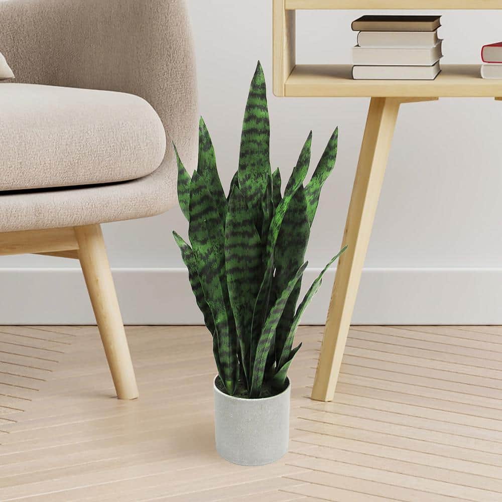 LIVING LUXURY 25 in. Sansevieria Artificial Snake Plant in Grey Pot ...