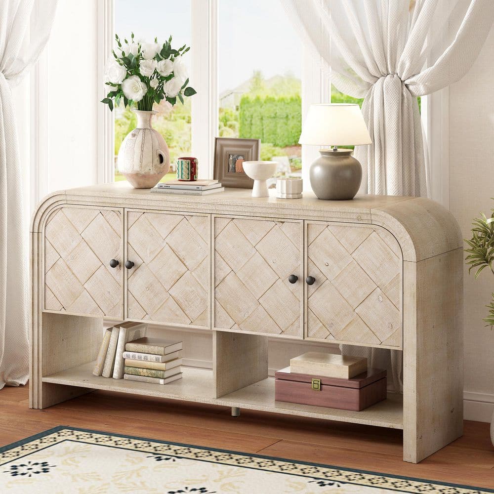 Harper & Bright Designs Woven Design Beige Brown Wood 59.8 in ...