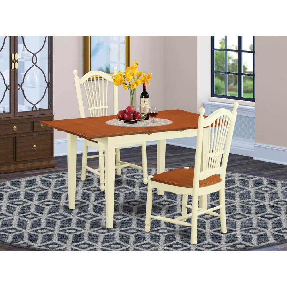 East West Furniture 3-Piece White Finish Solid Wood Top Dining Table ...