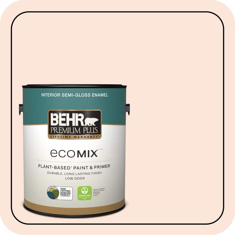 BEHR PREMIUM PLUS 1 gal. #210A-1 Cool Cream Semi-Gloss Enamel EcoMix ...