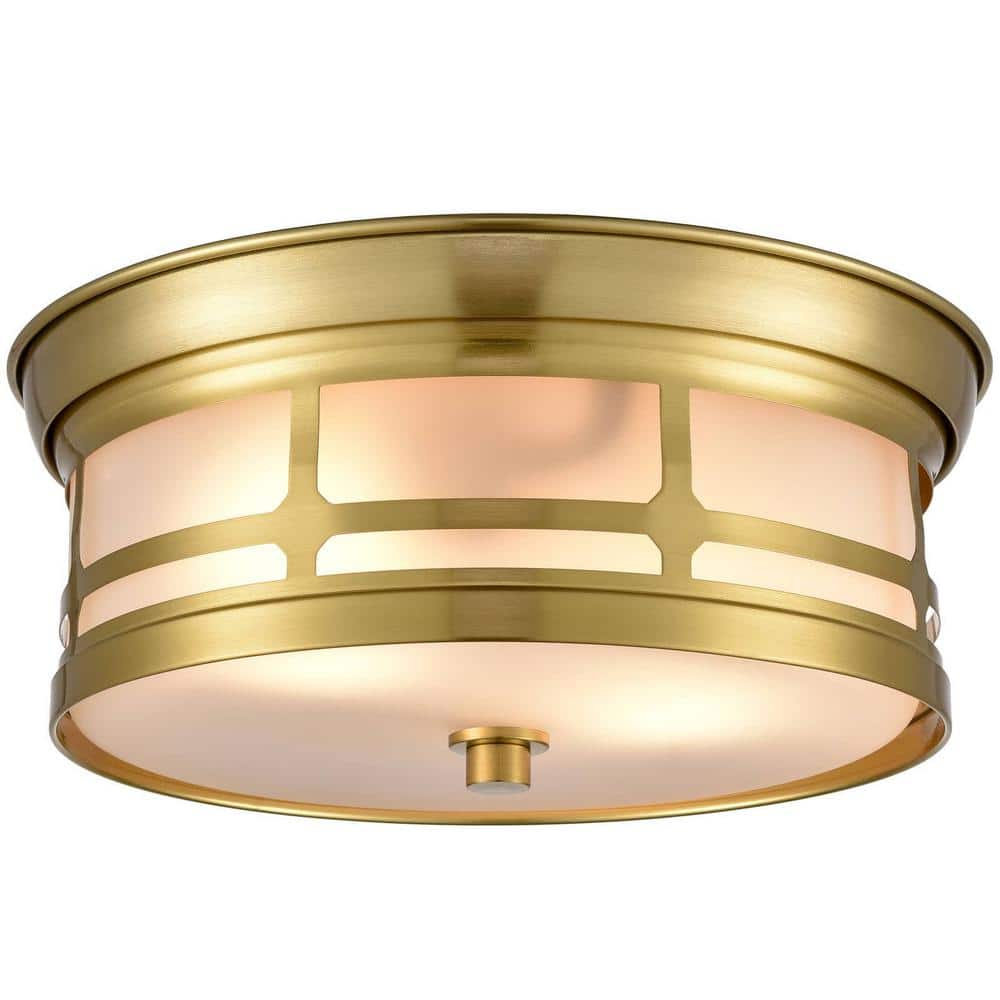 CLAXY 16 in. 2-Light Fixture Gold Finish Modern Flush Mount with ...