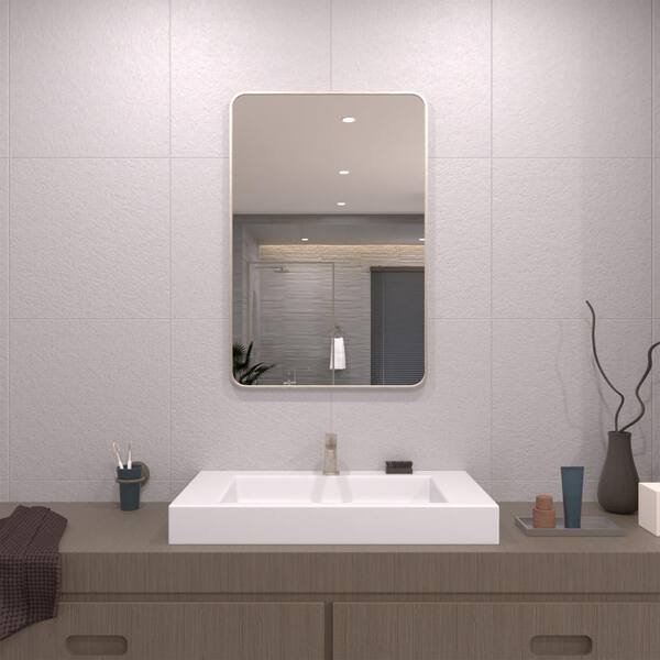 TaiMei 24 in. W x 36 in. H Rectangular Framed Wall Bathroom Vanity Mirror in Brushed Nickel TMFM ...