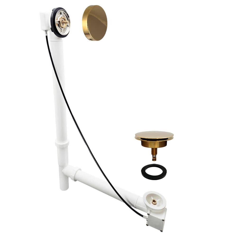 Westbrass 27 in. Cable Drive Bath Drain Assembly in Polished Brass ...