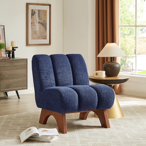 Art Leon COZY Blue Fabric Accent Slipper Chair with Wood Legs SF040 1 BU F