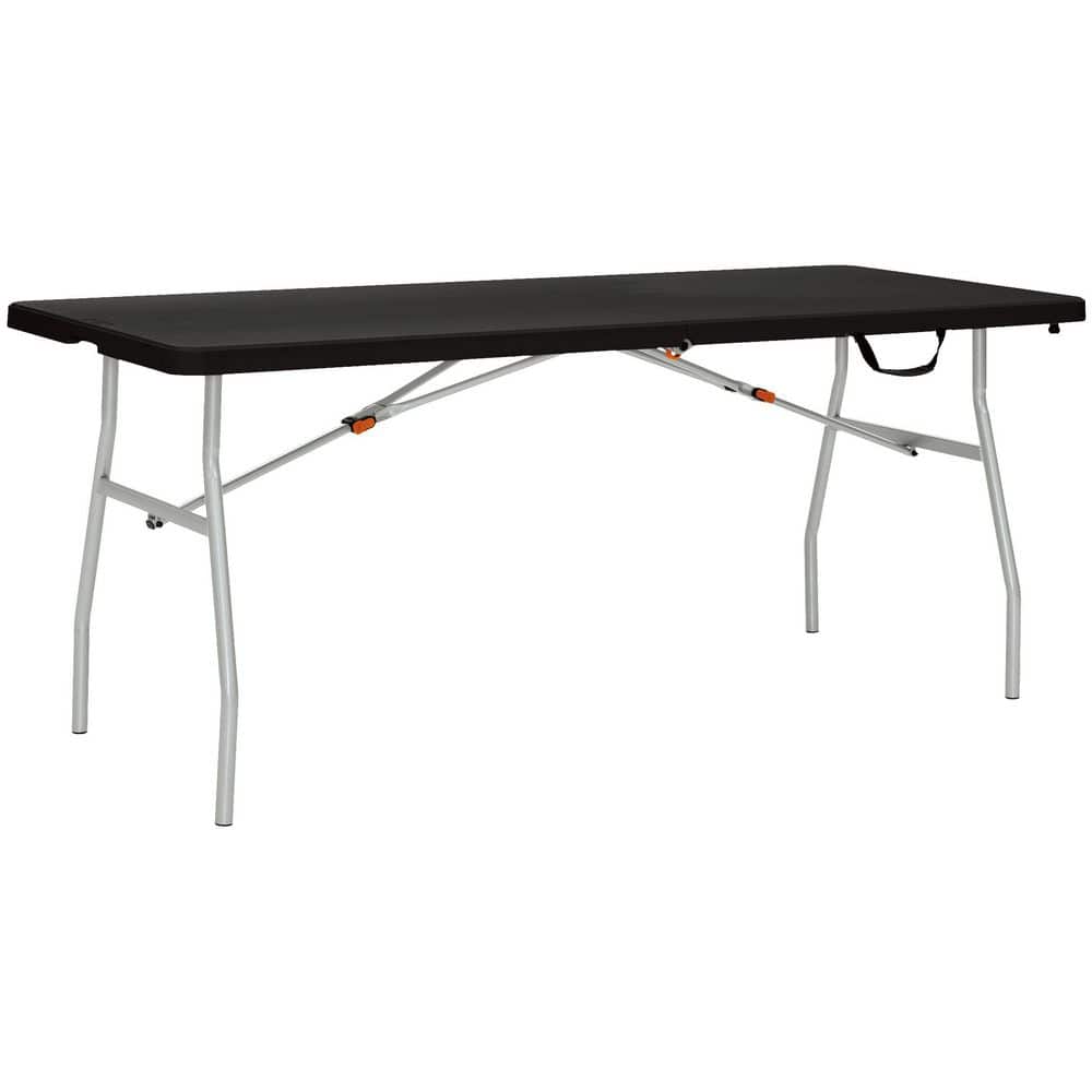 HDX 6 FT Black/Silver Grey Plastic 71. 85in 4 Legs Dining Table Seats 6 ...