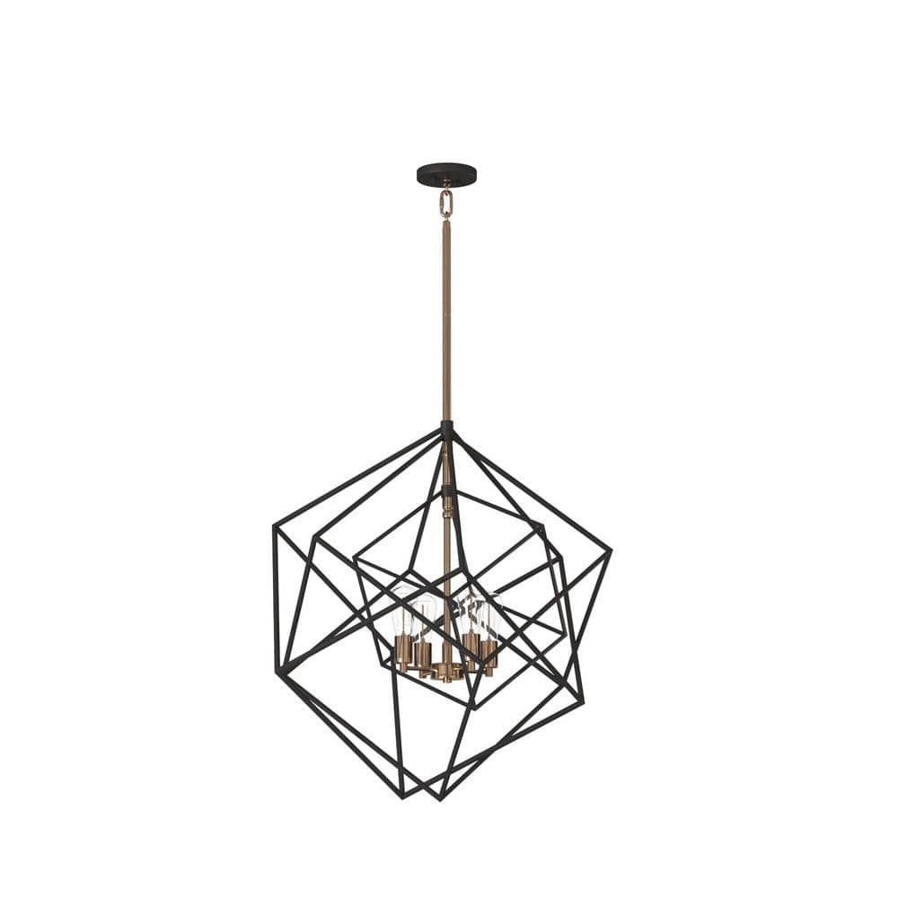 ARTCRAFT Artistry 4-Light Matte Black and Harvest Brass Cage Chandelier ...