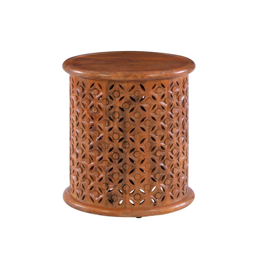 Linon Home Decor Elia 17 in. W Brown Terra Cotta Mango Round Wood Side ...