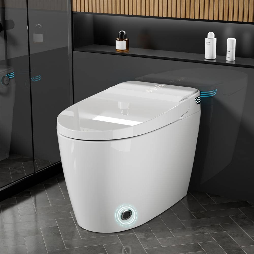 eclife Dual Flush Tankless Elongated Smart Toilet Bidet in White with ...