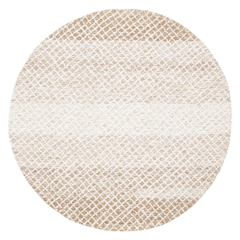 SAFAVIEH Micro-Loop Beige/Ivory 5 ft. x 5 ft. Trellis Gradient Round ...