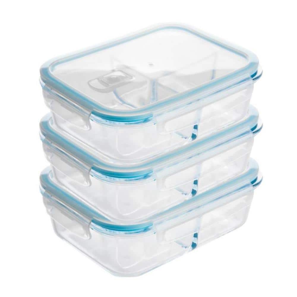 LEXI HOME 51 oz. 3-Piece Glass 3 Divider Meal Prep Containers 16146P3 ...