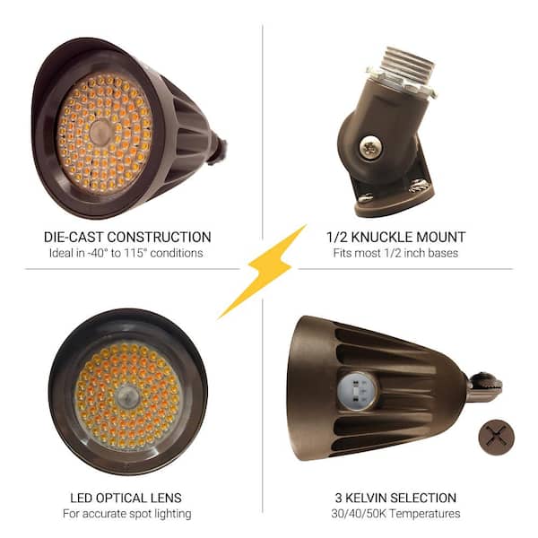 NuWatt 25W Outdoor Bronze Integrated LED Bullet Light, 3-Color ...