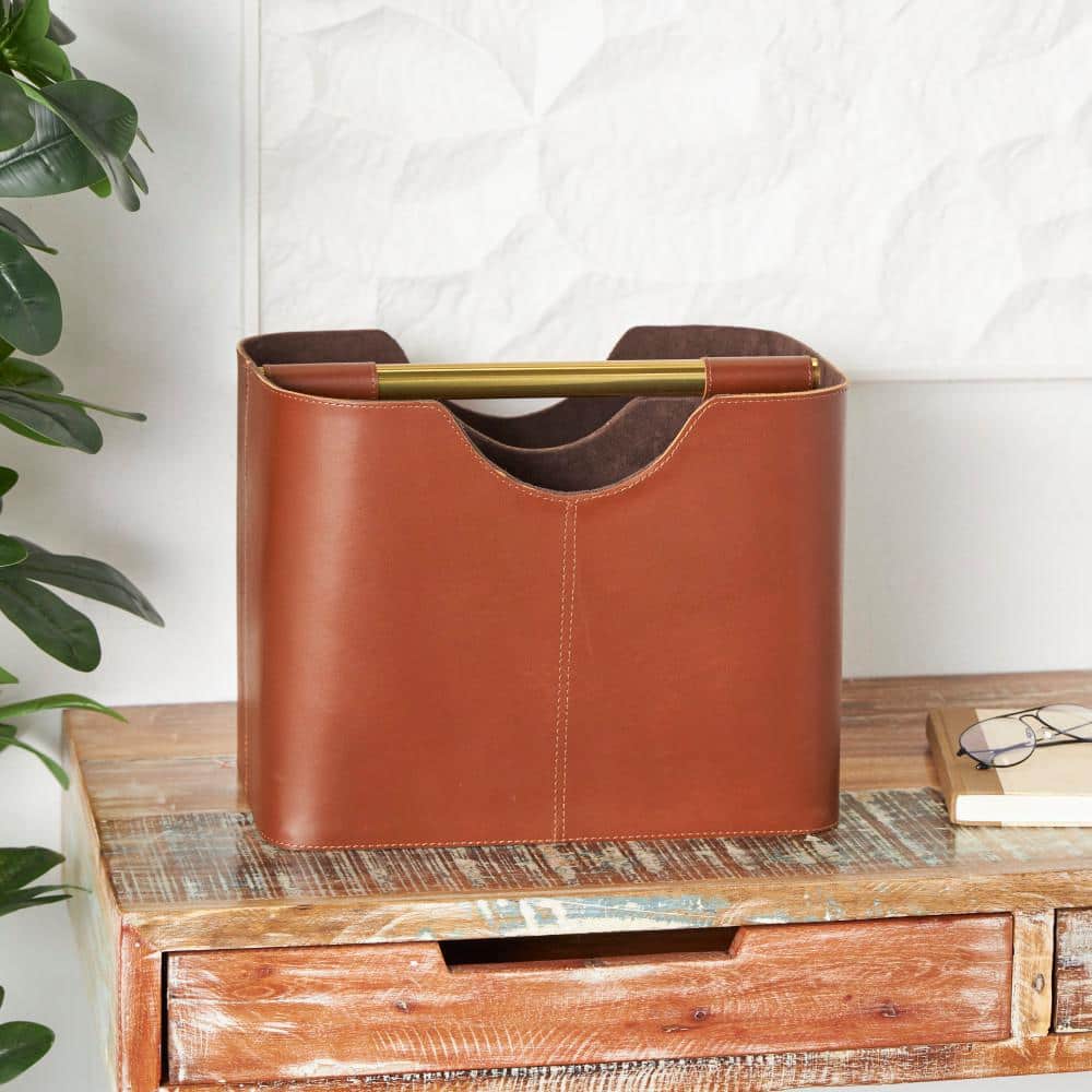 Litton Lane Brown Standing Magazine Holder with Divided Inside 044272 ...