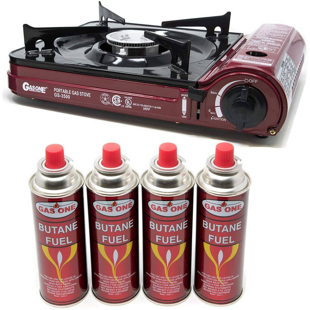 GASONE Camp Stove and Butane Fuel (4-Piece Bundle) GS-3500B+GAS1-4