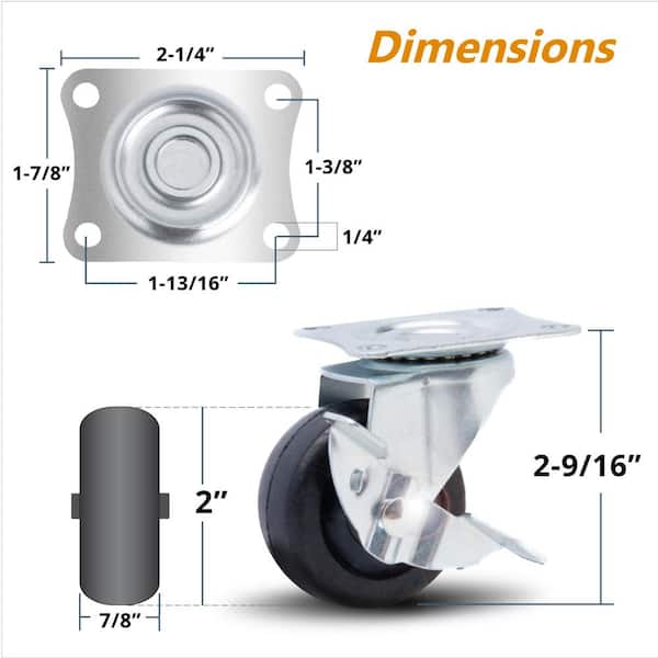 ‎POWERTEC 2 in. Swivel Plate Caster Wheels 2-with Brakes and 2-Without ...