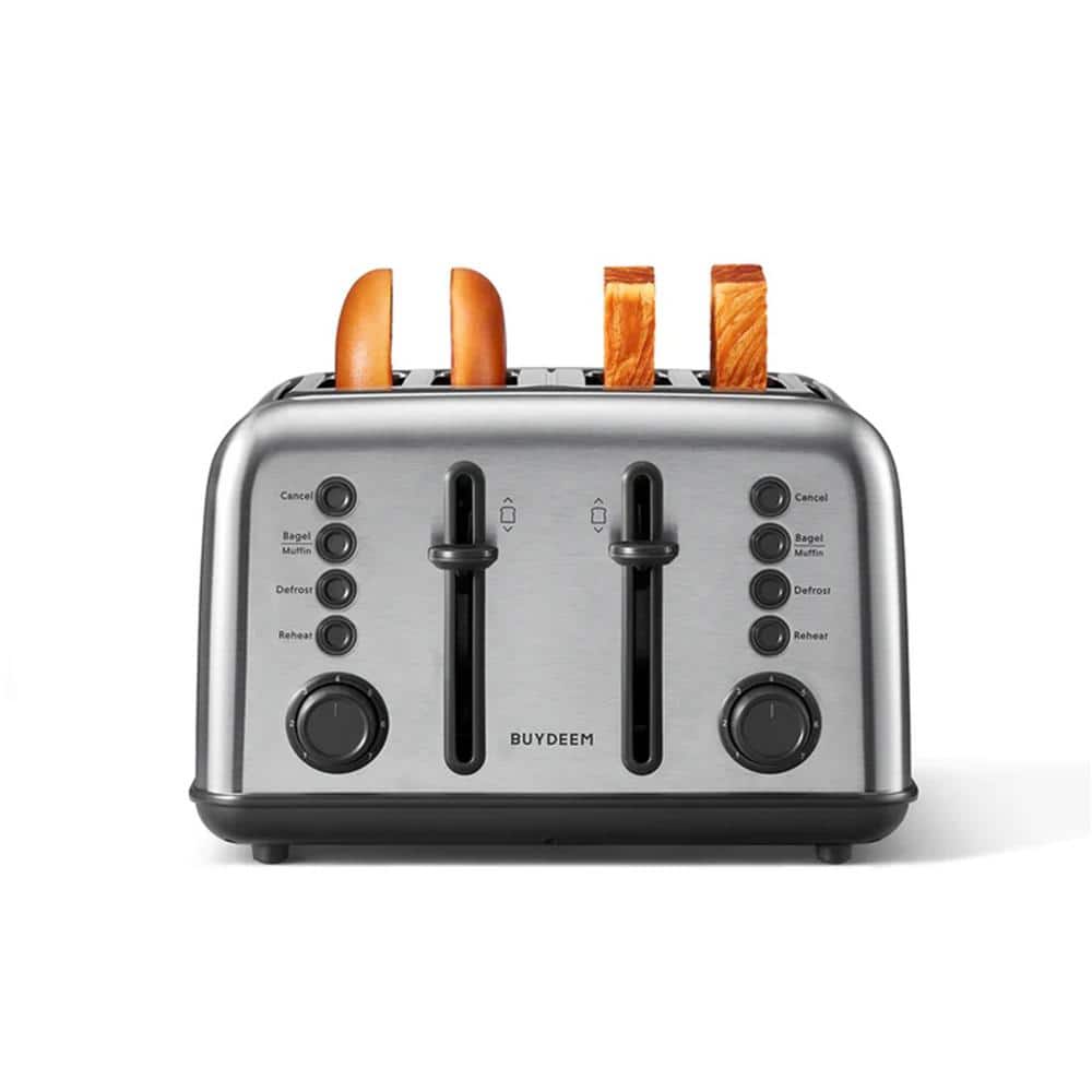 BUYDEEM 4 Slice Metal Wide Slot Toaster with 7 Shade Settings Sliver Extra Wide Slots for Bagels Waffles DT640 SS The Home Depot