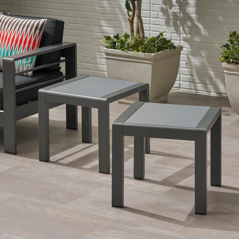 Noble House Cape Coral Grey Square Aluminum Outdoor Patio Side Table ...