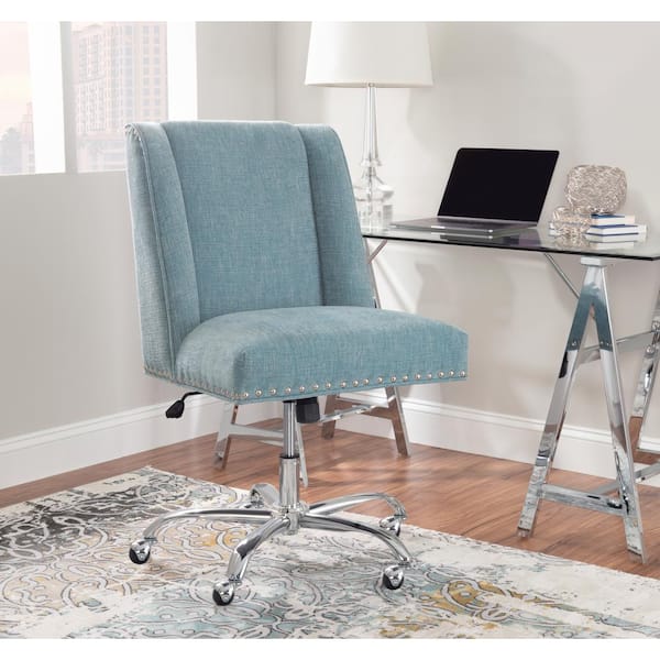 Linon Home Decor Alex Aqua Blue Fabric Adjustable Height Swivel Office ...