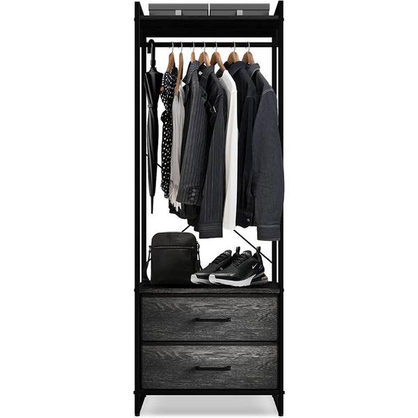 Sorbus Black Steel Clothes Rack with fabric Drawers and Wood Top 15.25 ...