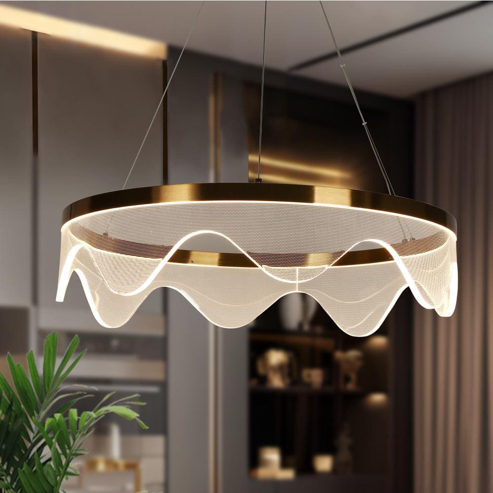 Reviews for LNC Modern Plated Brass Circle Integrated LED Chandelier ...
