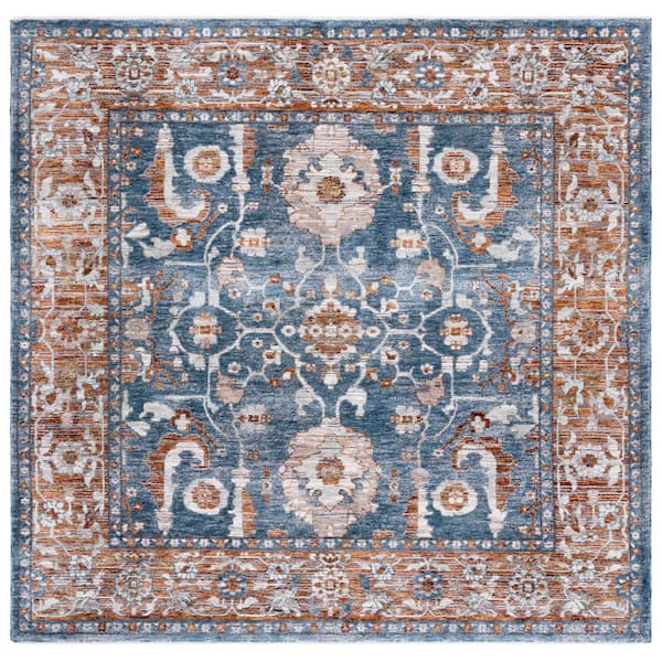 SAFAVIEH Heirloom 6 ft. x 6 ft. Blue/Rust Distressed Ornate Square Area ...